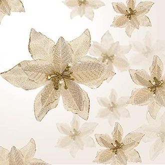 WILLBOND Fleurs de Poinsettia de Paillettes de No&euml;l Fleurs Artificielles de Paillettes de Mariage Ornements de Spain de No&euml;l du Nouvel an (Or, 24)