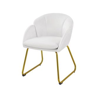 Yaheetech Fauteuil de Salon en Velours Polyester en Forme de Fleur, Chaise de Salle &agrave; Manger avec Pieds en M&eacute;tal Dor&eacute;, Fauteuil dappoint pour Salon Chambre