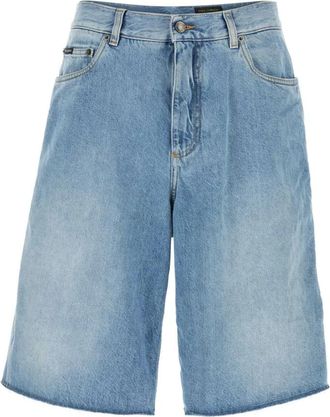 Dolce & Gabbana Homme, Shorts, Bleu, Taille: S Raw-Cut Logo Denim Shorts