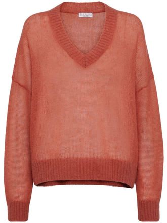 Brunello Cucinelli Pullover mit V-Ausschnitt - Orange