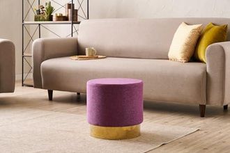 Atelier Del Sofa Lilac Pouffe with Wooden Frame & Metal Legs, 40 cm Diameter x 40 cm Height | 50% Cotton/50% Polyester, Easy Clean Fabric, 32 DNS Foam for Comfort