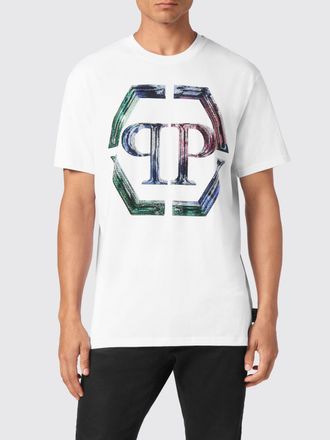 Philipp Plein T-shirt en coton avec monogramme et logo Hexagon en strass