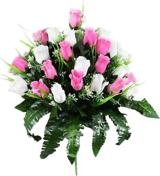 Generic D&eacute;corations pour pierre tombale, fleurs de cimeti&egrave;re, fleurs de cimeti&egrave;re, fleurs de tombe, lys rouges avec marguerites blanches et roses rouges Bouqu