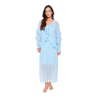 Saint Tropez Chambray Blaues Kleid mit R&uuml;schen - - Dresses - Damen - Blau - S