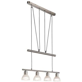 Nino Leuchten Pendule led Jojo &agrave; 4 ailes. Daytona nickel, verre alab.blanc avec 4xE14.3W, led l: 60cm, verre 10cm, r&eacute;glable en hauteur faux