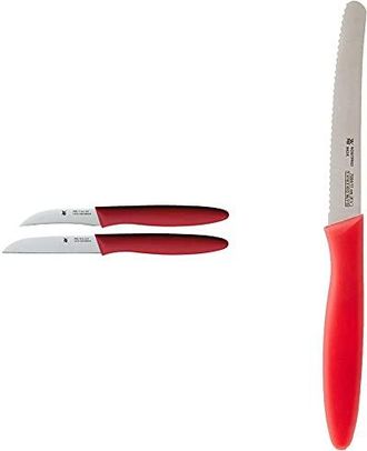 WMF Messerset, 2-teilig, mit Schälmesser und Gemüsemesser, Spezialklingenstahl, rot & Brotzeitmesser 23 cm, Brötchenmesser Doppelwellenschliff, Frühstücks