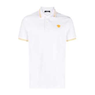 Versace Homme, Tops, Blanc, Taille: XL Polo Blanc avec Jacquard Greca
