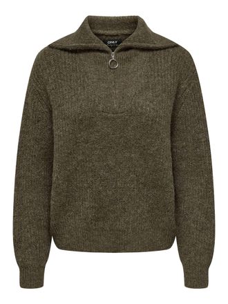 Only Damen Onlbaker L/S Zip KNT Pullover, Cocoa Brown/Detail:Melange, S EU