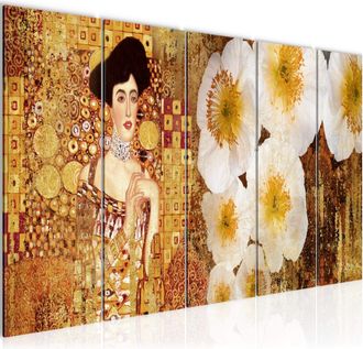 Runa Art Wandbild XXL Gustav Klimt Wohnzimmer 200 x 80 cm Gold 5 Teilig - Made in Germany - 019555a