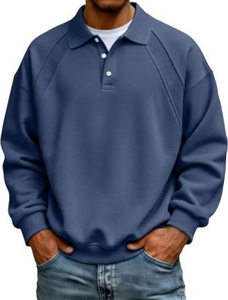 Generic Sweat-shirt &agrave; manches longues et demi-fermeture &eacute;clair pour homme - Col &agrave; revers - Grande taille - Doux et respirant - Costume de sport pour int&eacute;rieur