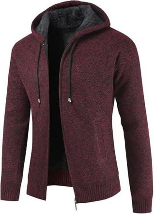 Generic Pull &agrave; capuche doubl&eacute; en polaire pour homme avec fermeture &eacute;clair - Cardigan dhiver chaud et athl&eacute;tique, Rouge, Taille XL