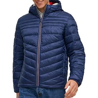 Jack & Jones JJEHERO Puffer Hood SN Matelassé, Blazer Bleu Marine, S Hommes