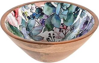 DKD Home Decor Schüssel, Standard: Rosa und Weiß, Mangoholz, Rustikal, Schüssel, 18 x 18 x 7 cm