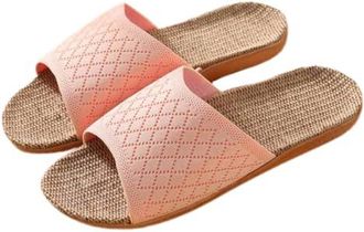 Beaupretty Pantoufles Légères De Printemps Et Chaussures Dété En Lin Respirantes Antidérapantes Pour Femmes Intérieur Maison Couleur Rose Taille 37-38
