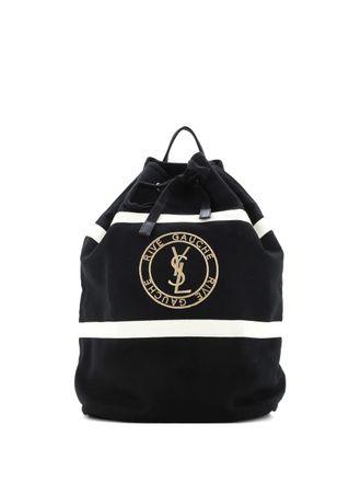 Saint Laurent Rive Gauche Drawstring Sling Bag Embroidered Canvas backpack - Noir