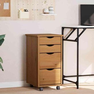 vidaXL Rollschrank mit Schubladen moss Honigbraun Massivholz Kiefer - Vidaxl