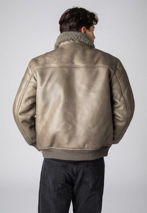 Sublevel Winterjacke Herren Jacke aus Kunstleder mit Kunstfelleinsatz Kunstfellfutter und -kragen mit Schnallen