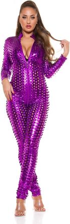 Koucla 2 Way Zip Highcollar Wetlook Lederlook Catsuit Overall (Lila)