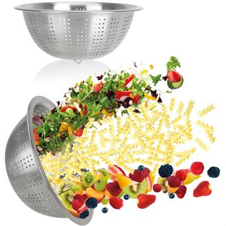 Com-Four 2x K&uuml;chensieb aus Edelstahl - klassisches Nudelsieb - Durchschlag zum Waschen von Obst, Gem&uuml;se und Salat - Seiher - rundes Abtropfsieb - K&uuml;chenzubeh&ouml;r