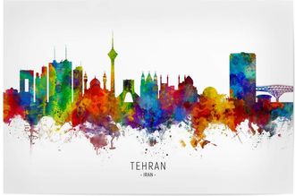 artboxONE Poster 90x60 cm St&auml;dte Tehran Iran Skyline txt hochwertiger Design Kunstdruck - Bild tehran Iran Painting