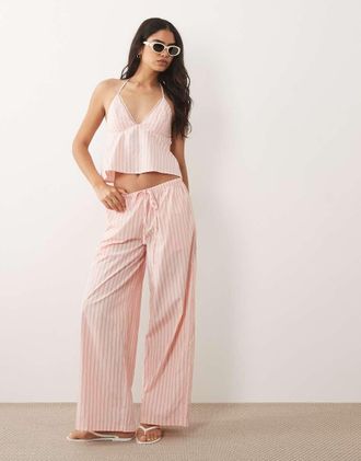 Missy Empire Missy Empire - Hose aus Baumwollmix in Rosa gestreift mit elastischem Bund und weitem Bein, Kombiteil