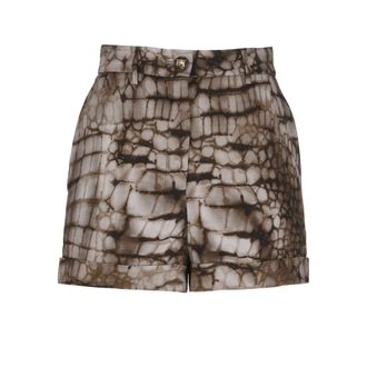 Elisabetta Franchi Jersey-Shorts mit Alligator-Print und Umschlagsaum - - Shorts - Damen - Braun - S