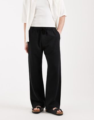 Abercrombie & Fitch Weit geschnittene Hose aus Leinenmix in Schwarz