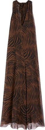 Max Mara Femme, Robes, Brun, Taille: 38 FR Longue Robe Sans Manches avec Motif Imprim&eacute; Int&eacute;gral