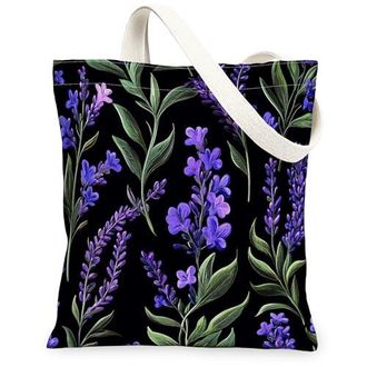 Generic Sac fourre-tout en toile de fleurs de lavande printani&egrave;res pour le shopping, 33 x 38 cm, motif floral r&eacute;tro vintage, sac d&eacute;picerie r&eacute;utilisable, sac d
