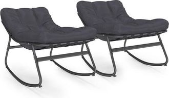 IDMarket Lot de 2 fauteuils de jardin &agrave; bascule ARONA gris anthracite coussin gris