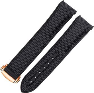 Generic Watch Armband für Omega 300 Seamaster 600 Planet Ozean Klappschnalle Silikon Nylon -Gurt -Uhrzubehör Uhren -Zubehör (Farbe: Schwarz Orange, Größe: 22 