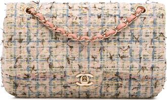 Chanel Pink Medium Classic Boucle Tweed Double Flap