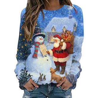 Generic Pull Femme Noel Pull Très Moche de Noel Sweatshirt Décontracté a Manches Longues Imprimé pour Femme sans Capuche