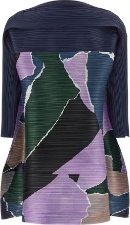 Pleats Please Issey Miyake Pleated Color-Block Dress - Navy