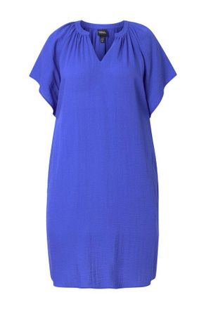 Ulla Popken Minikleid Kleid Leinenoptik Tunika-Ausschnitt Fl&uuml;gel&auml;rmel