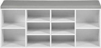 Furniture R FurnitureR Banc &agrave; chaussures avec assise, banc avec espace de rangement, 3 compartiments ouverts, compartiment sous le coussin dassise, &eacute;tag&egrave;re &agrave;