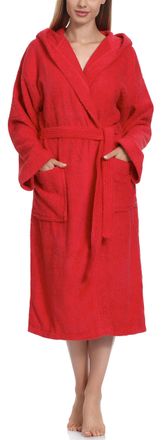 Ladeheid Damen Frottee Bademantel mit Kapuze Morgenmantel warm aus 100% Baumwolle LA40-102 (Rot (D10) (Gramatur 450), S)