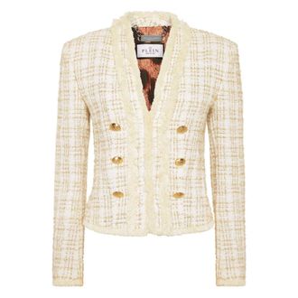 Philipp Plein Femme, Vestes, Jaune, Taille: 42 FR Veste Bol&eacute;ro en Tweed