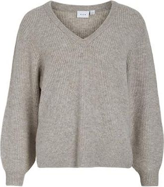 Vila Vila Vibeluna V-Neck Rev L/S Knit Top-Noos Pull-Over, Mélange Naturel, XL Femme
