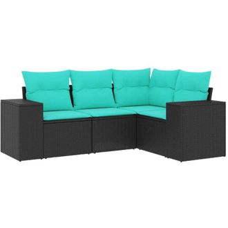 vidaXL 4-teiliges Gartensofa-Set mit Kissen, schwarzes Polyrattan vidaXL