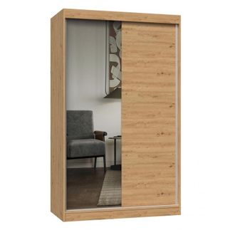 Hucoco Paolo - Schrank mit 2 Schiebet&uuml;ren - 1 Spiegel - b. 120 cm - 2-t&uuml;riges Ankleidezimmer