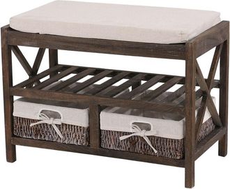 Mendler Mendler - Etag&egrave;re / range-chaussures / banc, 45x65x34cm, shabby chic, vintage - marron