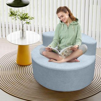 Generico Runder Sessel mit abnehmbarem und maschinenwaschbarem Bezug, bequem und klein, ideal f&uuml;r Wohnzimmer, Schlafzimmer und Wohnung (Hellblau)