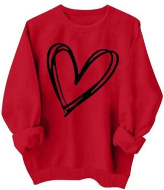 Generic V&ecirc;tements batik pour femme - T-shirt imprim&eacute; amour mignon - Coupe ample - Manches longues - Col rond - Pull - Gilet pour homme - Sportif, rouge, XXL