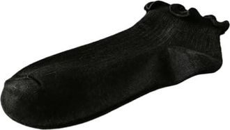 Generico 5 paires de chaussettes &agrave; volants, chaussettes &agrave; coupe basse douce couleur unie pour femme, 5 pairs-black, Taille Unique