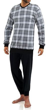 Sesto Senso Pyjama Long Homme et Poignets Col en V Jambes avec Revers Coton Motif Carreaux 2576/43 L