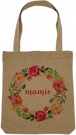 Fabulous Sac Shopping Tote Bag Aspect Lin - Mamie Fleur Peinture Aquarelle Grand Mere Amour - Sac de Courses Toile Epaisse 360g Beige Naturel Cabas Port&eacute; Epaul