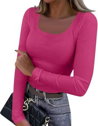 Generic T-shirt basique &agrave; manches longues pour femme - Couleur unie - Col rond - Printemps &eacute;t&eacute; - D&eacute;contract&eacute; - &Eacute;l&eacute;gant - Manches longues - 2025 - Sexy - Coupe