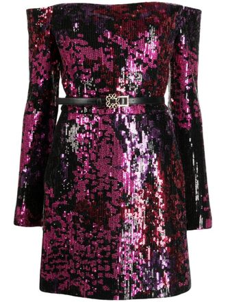 Elie Saab robe courte orn&eacute;e de sequins &agrave; &eacute;paules d&eacute;nud&eacute;es - Rose