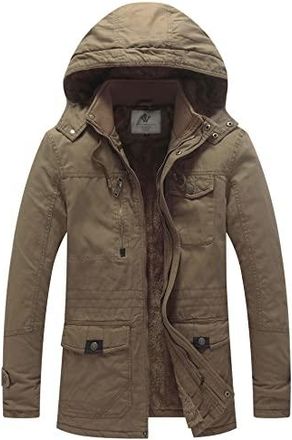 WenVen Homme Manteau Polaire Chaud dhiver Veste de Rembourrage en Coton Epais Manteau Coupe-Vent dExtérieur Veste à Capuche en Fausse Fourrure Puffer Blouson